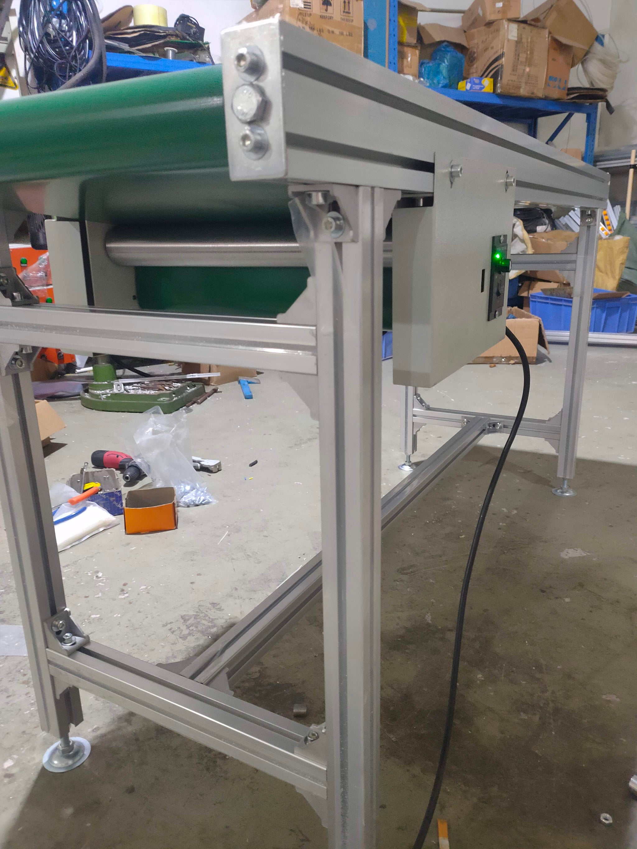 Adjustable speed control conveyor 400x1000mm green PVC belt – RM components