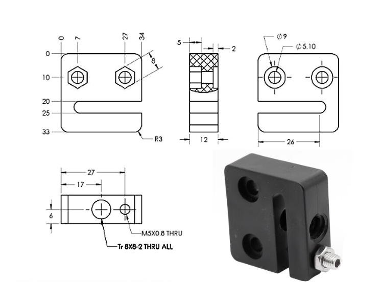 T type anti-backlash T8 screw 8mm Nut Block – RM components