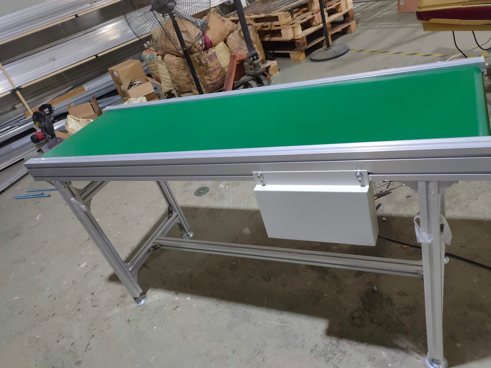 Adjustable speed control conveyor 200x1500mm green PVC belt – RM components