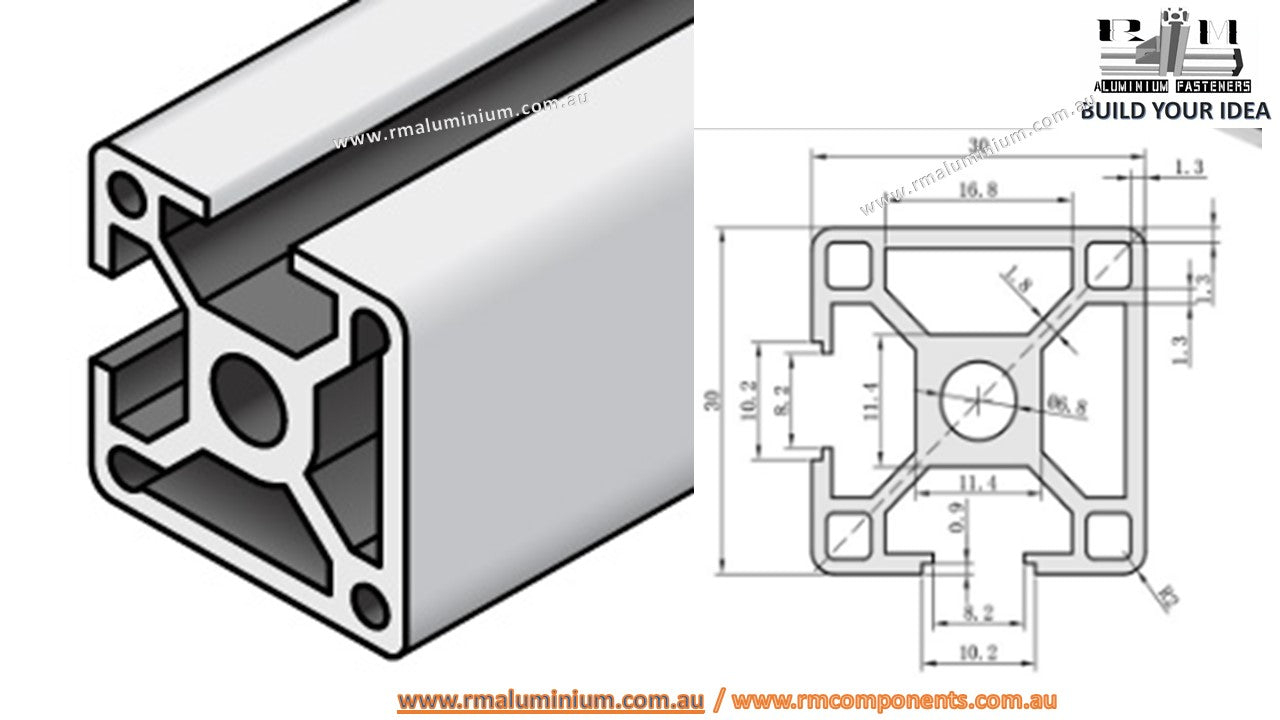 Silver T-SLOT ALUMINIUM PROFILE (30 Series) - 3030E – RM components