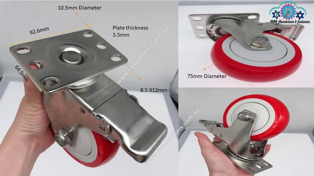 75 mm 3 Inches Ball Bearing PU Polyurethane Rust-proof Caster Wheel wi – RM components