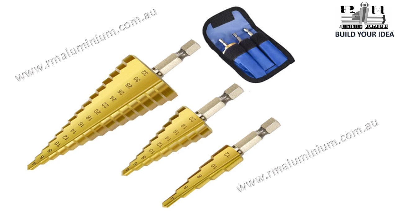 3Pcs/set 3-12mm 4-12mm 4-20mm HSS Straight Groove Step Drill Bit Titan – RM components